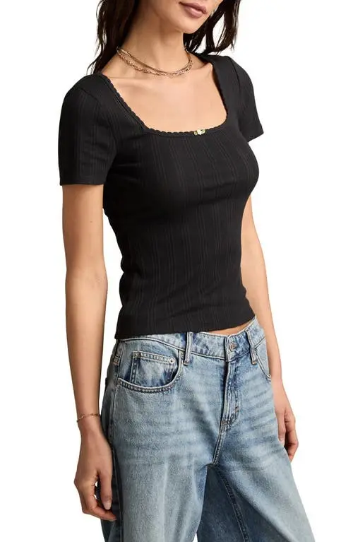 Lucky Brand Pointelle Square Neck Top - Jet Black