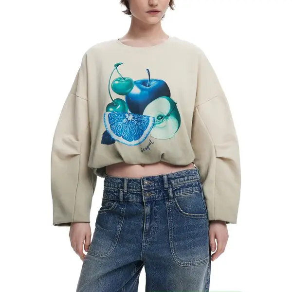Desigual Bubble Hem Cropped Graphic Sweatshirt
