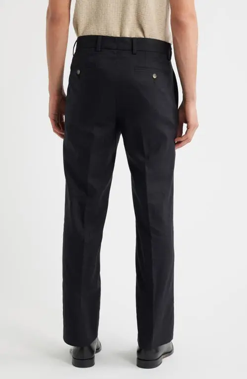 Berle Pleated Cotton & Linen Straight Leg Trousers - Black