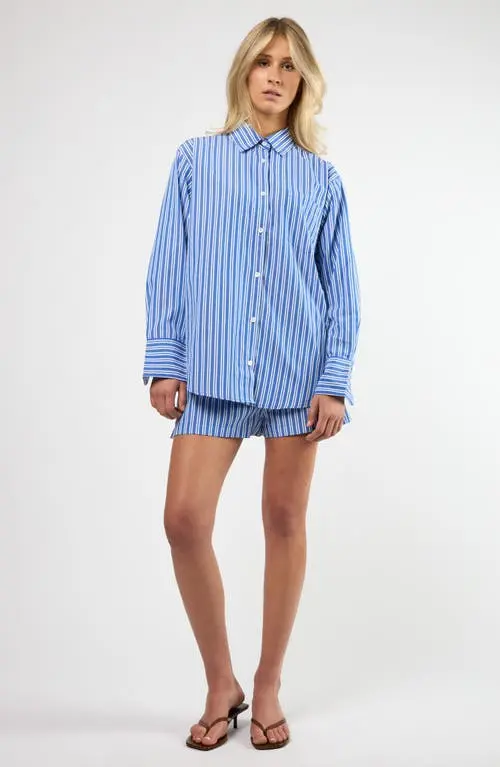 VIENS AVEC MOI Striped Cotton Blend Button-up Shirt - Blue