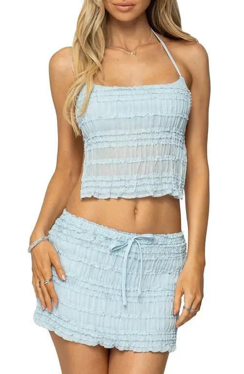 EDIKTED Mari Ruffle Chiffon Tie Back Crop Halter Top