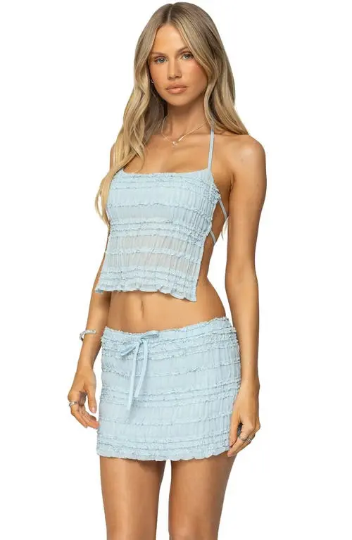 EDIKTED Mari Ruffle Chiffon Tie Back Crop Halter Top