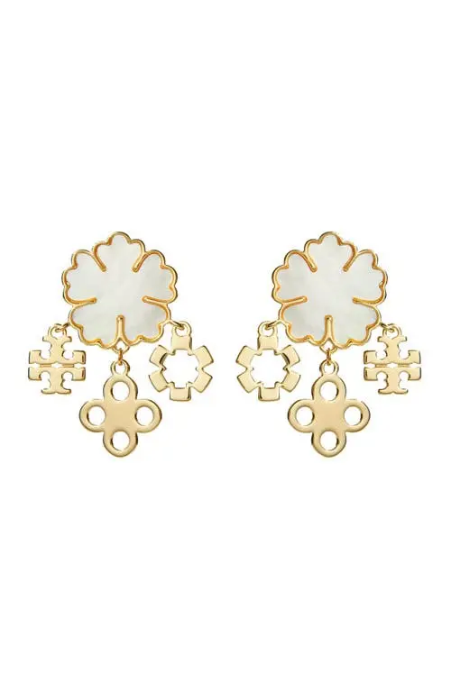 Tory Burch Clover Cluster Chandelier Earrings - Tory Gold / Mother Of Pearl