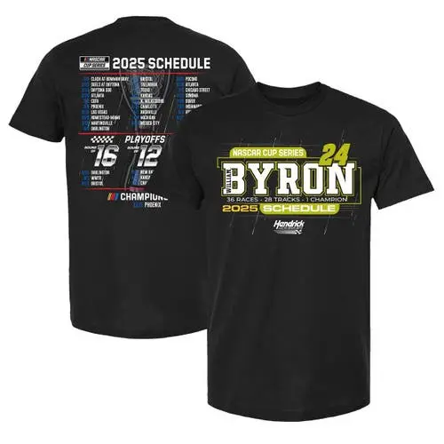 HENDRICK MOTORSPORTS TEAM COLLECTION William Byron 2025 Nascar Cup Series Schedule T-shirt - Black