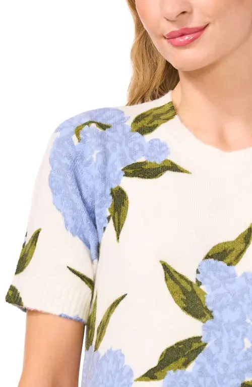 CECE DUPRAZ Hydrangea Print Short Sleeve Sweater