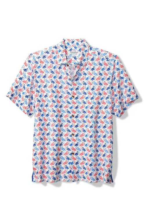 Tommy Bahama Veracruz Cay Flamingo Mingle Short Sleeve Button-up Shirt - White
