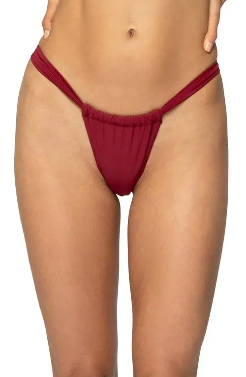 EDIKTED High Cut Cheeky Bikini Bottom - Burgundy
