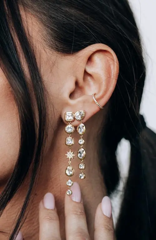 Anzie Melia Grace Diamond And Topaz Double Piercing Drop Earrings