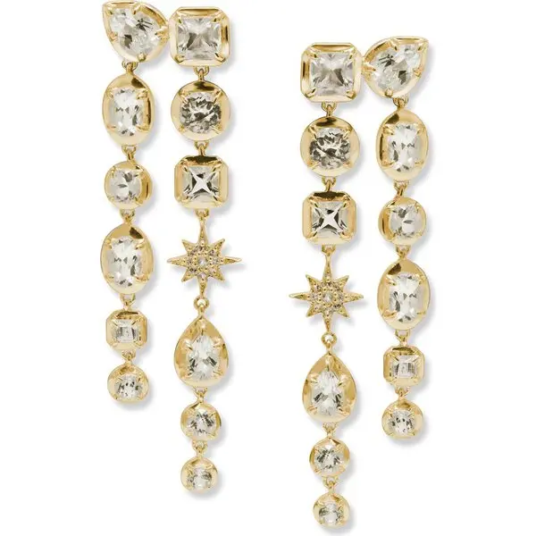 Anzie Melia Grace Diamond And Topaz Double Piercing Drop Earrings - Clear
