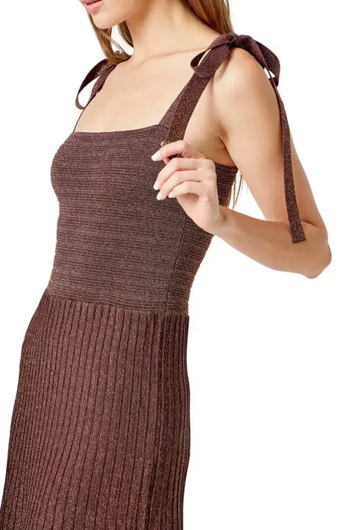 Endless Rose Tie Strap Metallic Maxi Sweater Dress