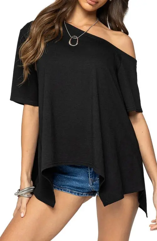 EDIKTED One-shoulder Handkerchief Hem Knit Top - Black