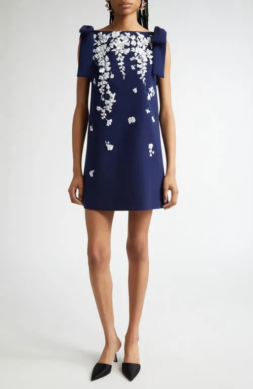 Carolina Herrera Floral Embroidered Stretch Crepe Mini Dress