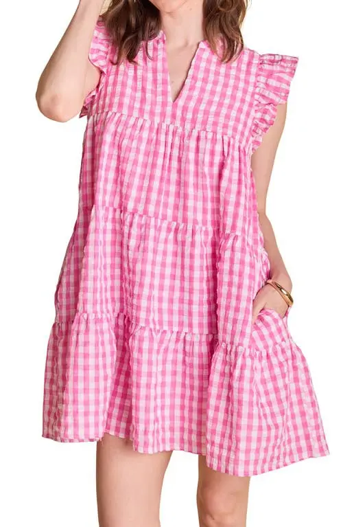 English Factory Gingham Check Tiered Minidress - Pink