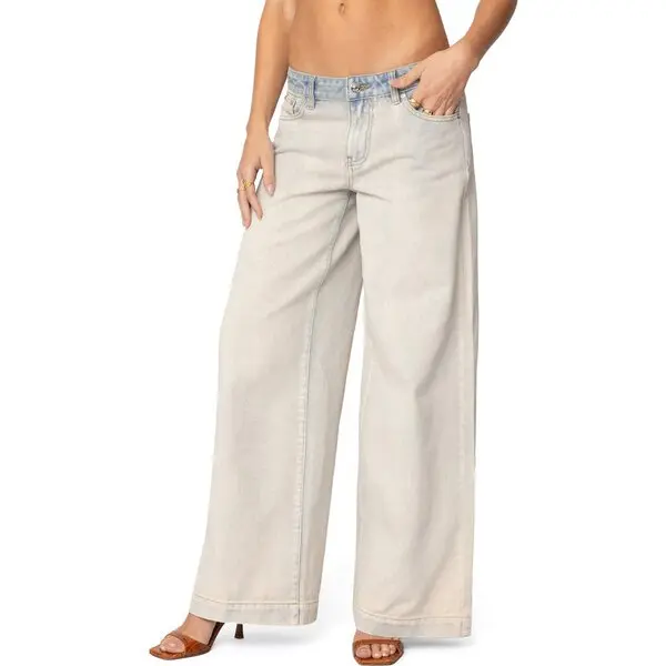 EDIKTED Rhiannon Low Rise Wide Leg Jeans - Light-denim