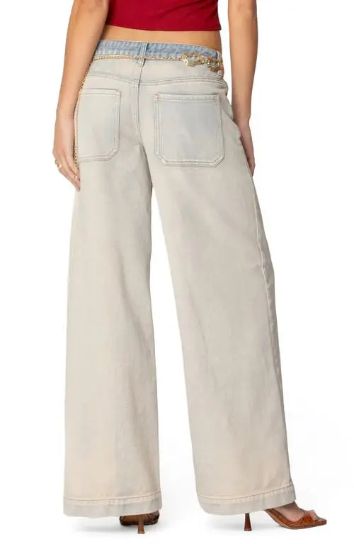 EDIKTED Rhiannon Low Rise Wide Leg Jeans - Light-denim