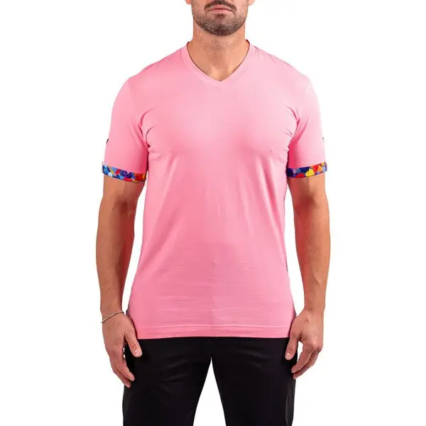 MACEOO Vivaldi Light V-neck Cotton T-shirt - Pink
