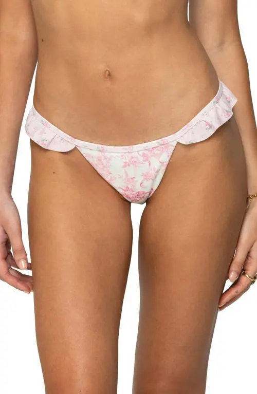 EDIKTED Floral Ruffle Bikini Bottoms - Light-pink