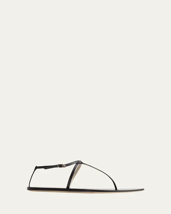 CHRISTEN Mono Leather T-strap Flat Sandals