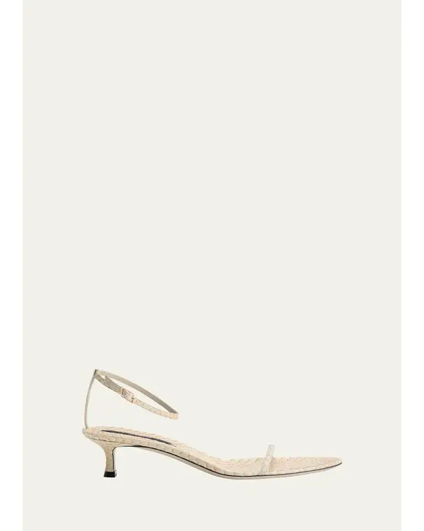 CHRISTEN Python Ankle-strap Kitten Heel Sandals - Beige