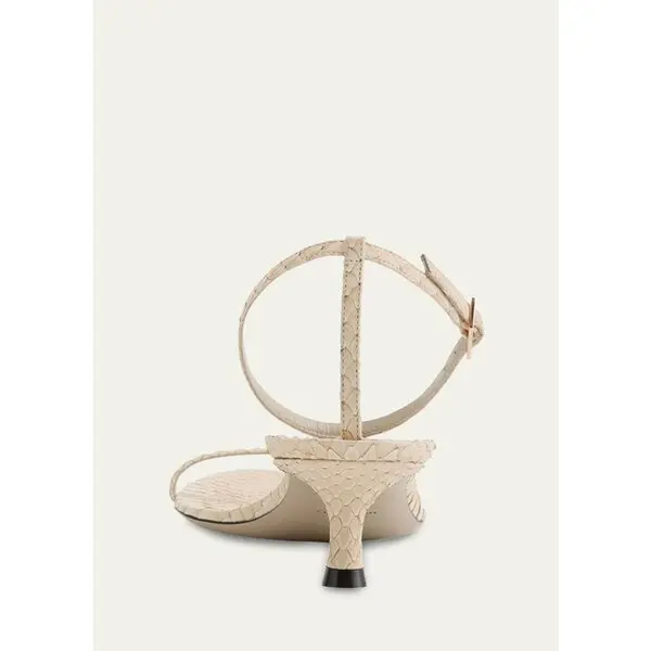 CHRISTEN Python Ankle-strap Kitten Heel Sandals - Beige