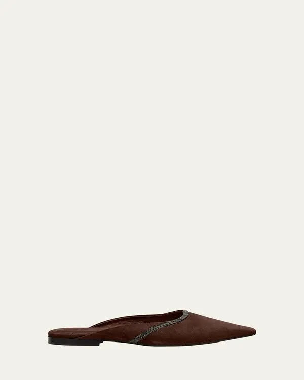Brunello Cucinelli Suede Ballerina Mules - Burgundy