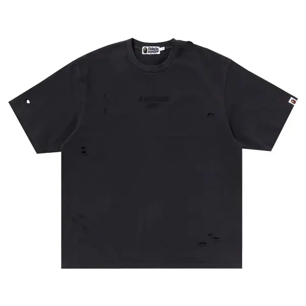 A BATHING APE Damaged Garment Dyed Relaxed Fit Tee - Black