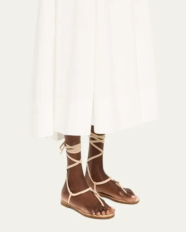 STUART WEITZMAN Georgie Ankle-wrap Leather Flat Sandals - Barely Beige