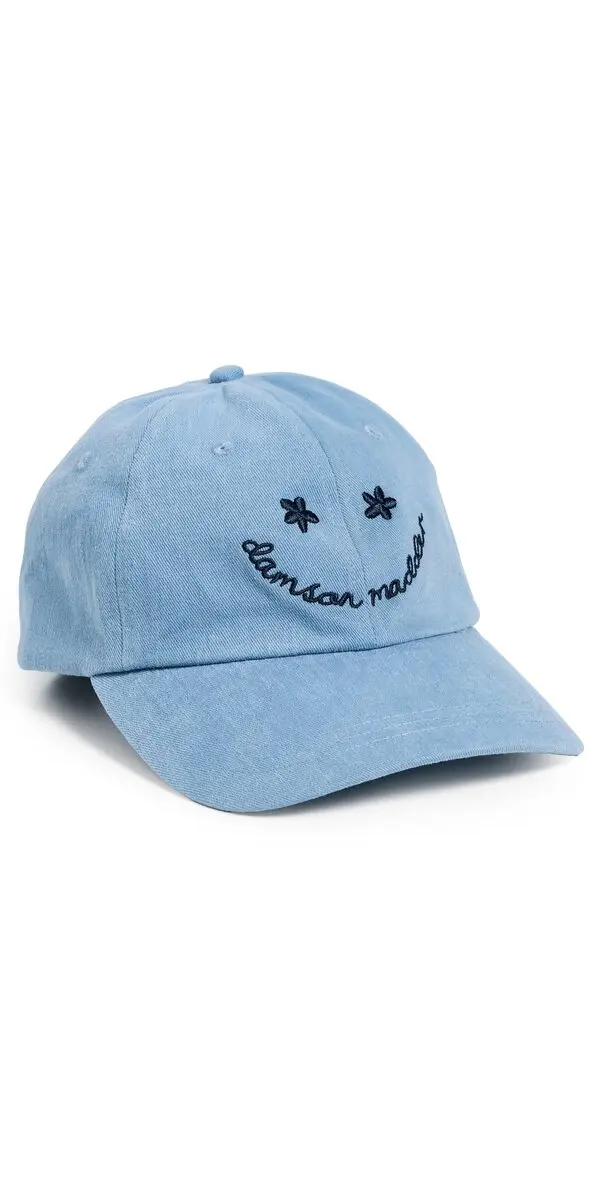 DAMSON MADDER Washed Denim Cap With Embroidery - Blue