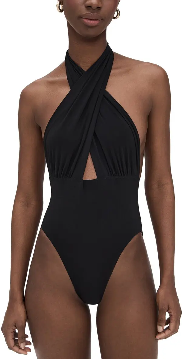 Norma Kamali Cross Halter One Piece - Black