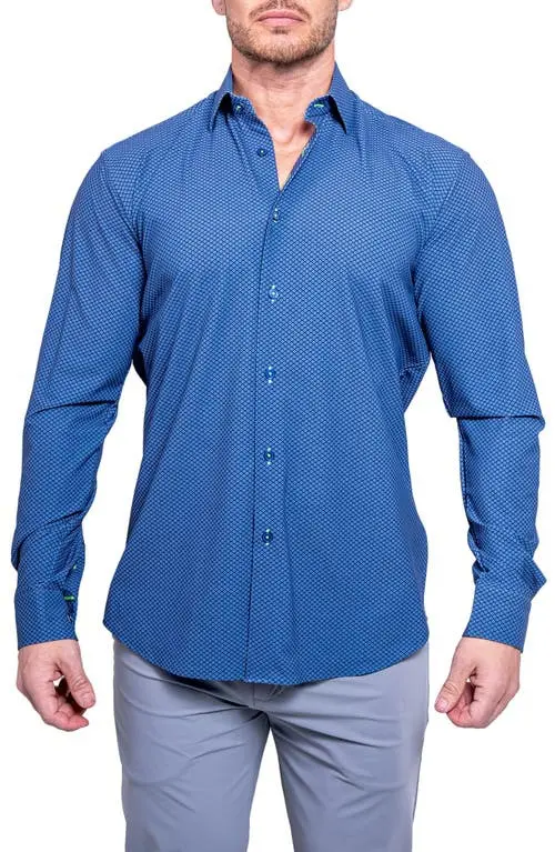 MACEOO Fibonacci Resistance Contemporary Fit Button-up Shirt - Blue