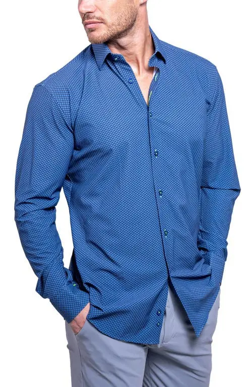MACEOO Fibonacci Resistance Contemporary Fit Button-up Shirt - Blue