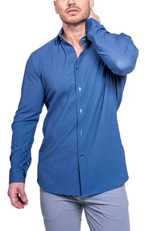 MACEOO Fibonacci Resistance Contemporary Fit Button-up Shirt - Blue
