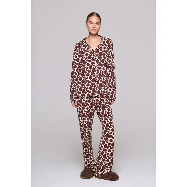 CRICKLE DAISY Cowgirl Long Pajama Set - Dark Brown/ White