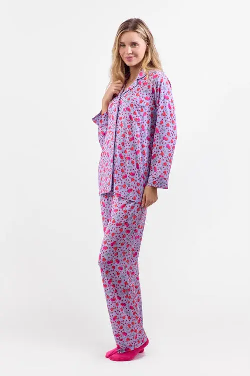 CRICKLE DAISY Love Is In The Air Long Pajama Set - Light Purple/ Bright Red