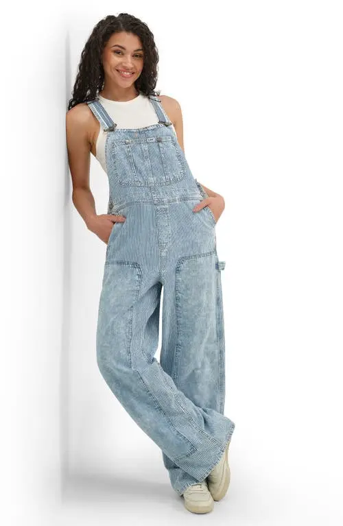 LEEM Pinstripe Relaxed Denim Overalls