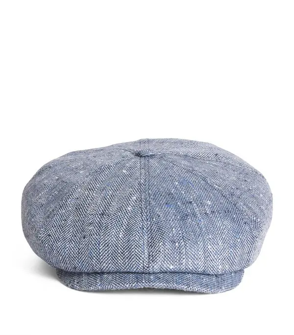 Stetson Silk-linen Herringbone Flat Cap - Blue
