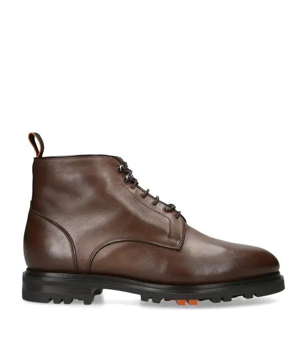 Santoni Leather Lace-up Colin Boots - Brown