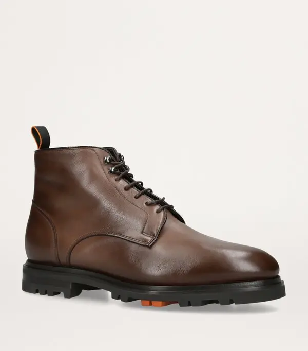 Santoni Leather Lace-up Colin Boots - Brown