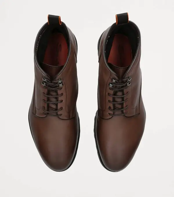 Santoni Leather Lace-up Colin Boots - Brown