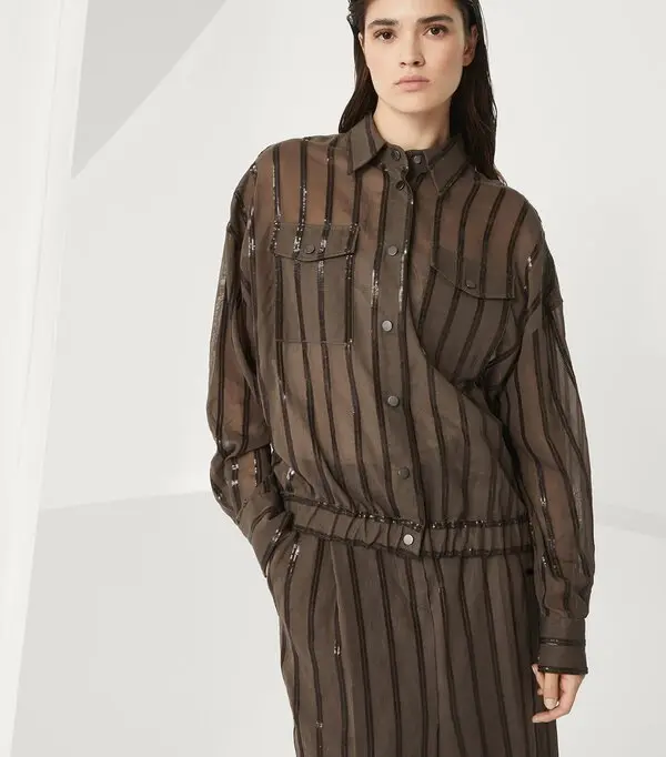 Brunello Cucinelli Cotton Organza Striped Jacket