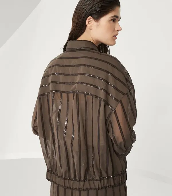 Brunello Cucinelli Cotton Organza Striped Jacket