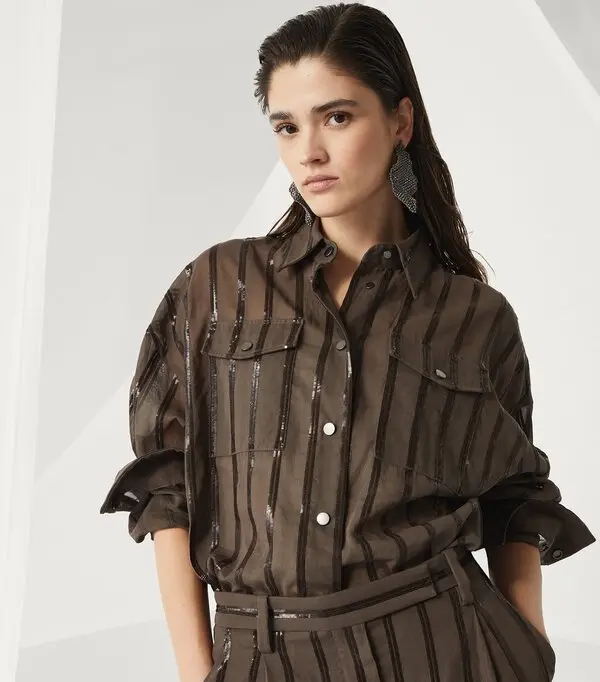 Brunello Cucinelli Cotton Organza Striped Jacket