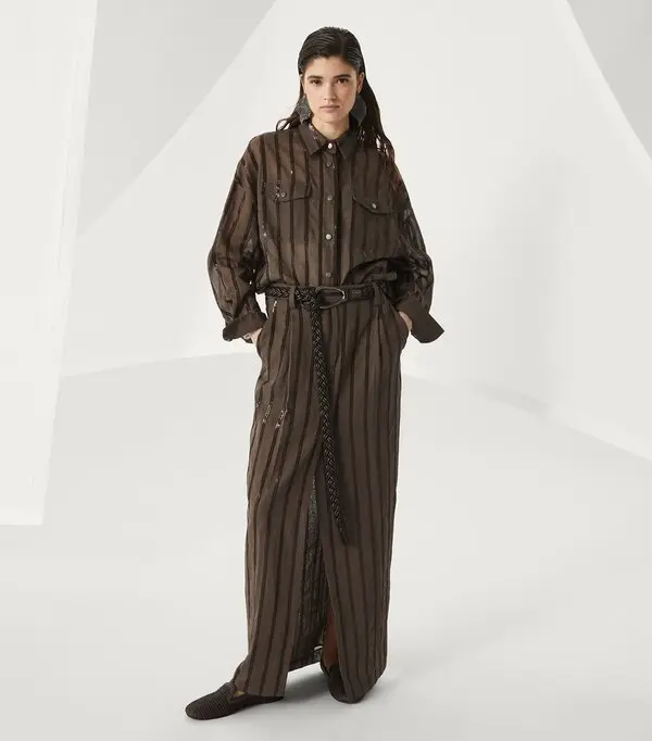 Brunello Cucinelli Cotton Organza Striped Jacket