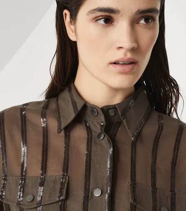 Brunello Cucinelli Cotton Organza Striped Jacket