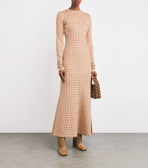 Sportmax Scuba Rhinestone Maxi Dress In Beige - 30% Off