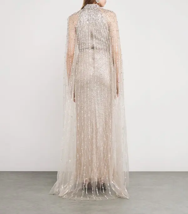 Jenny Packham Crystal-embellished Cairo Cape Gown