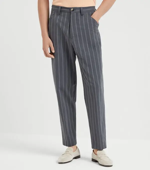 Brunello Cucinelli Cotton Chalk Stripe Trousers