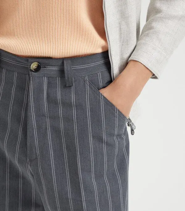 Brunello Cucinelli Cotton Chalk Stripe Trousers