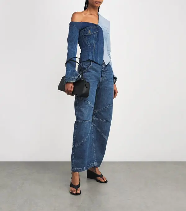 white christmas dresses Pascale Off Shoulder Denim Mini Dress - Washed Dark Blue