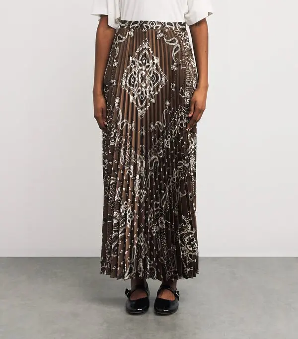 Sandro Bandana Print Pleated Maxi Skirt